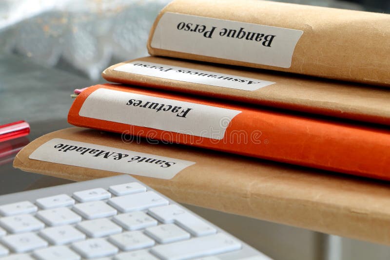 Folder Stack on a Desktop with Keyboard Stock Photo - Image of ...