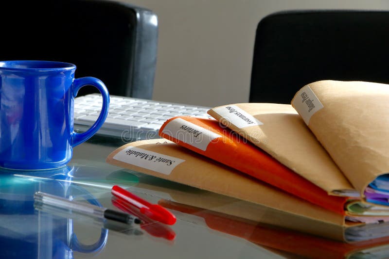 Folder Stack on a Desktop with Keyboard Stock Image - Image of billing ...