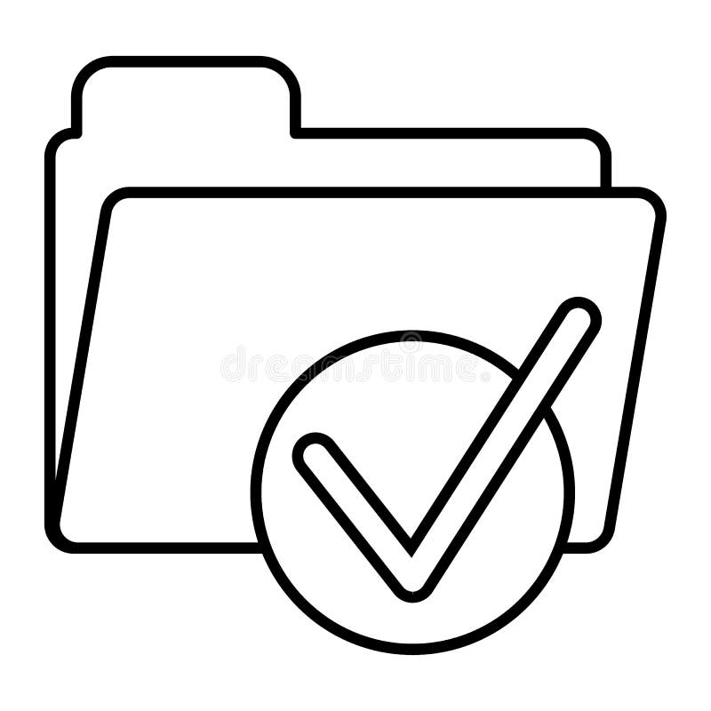 Folder with Tick Thin Line Icon. Ready Sign on Folder Vector ...