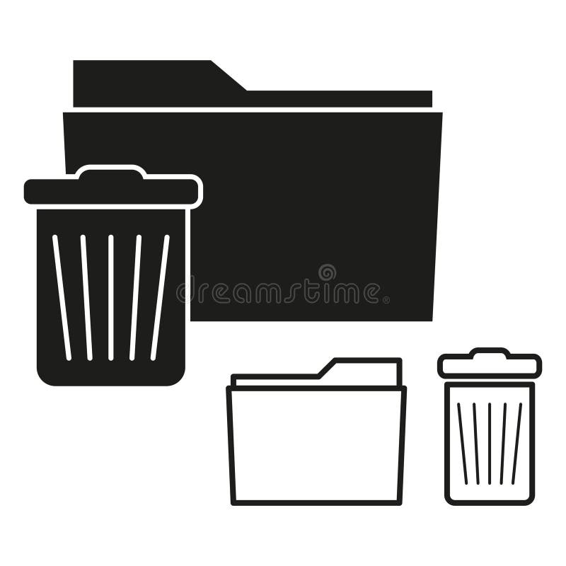 Folder and Trash Icons. Black and White. Vector Office Symbols ...