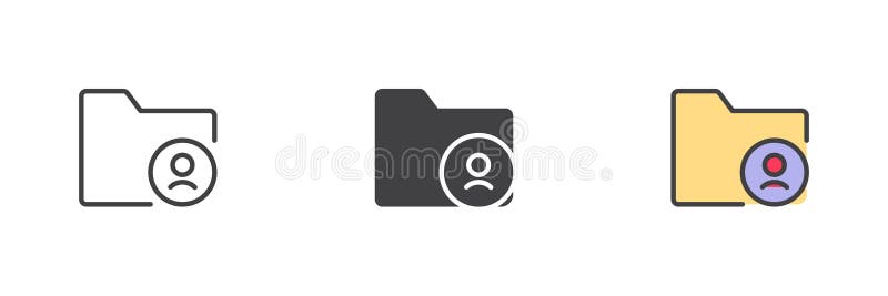 Folder User Icon Set in Line, Solid and Filled Outline Style Stock ...