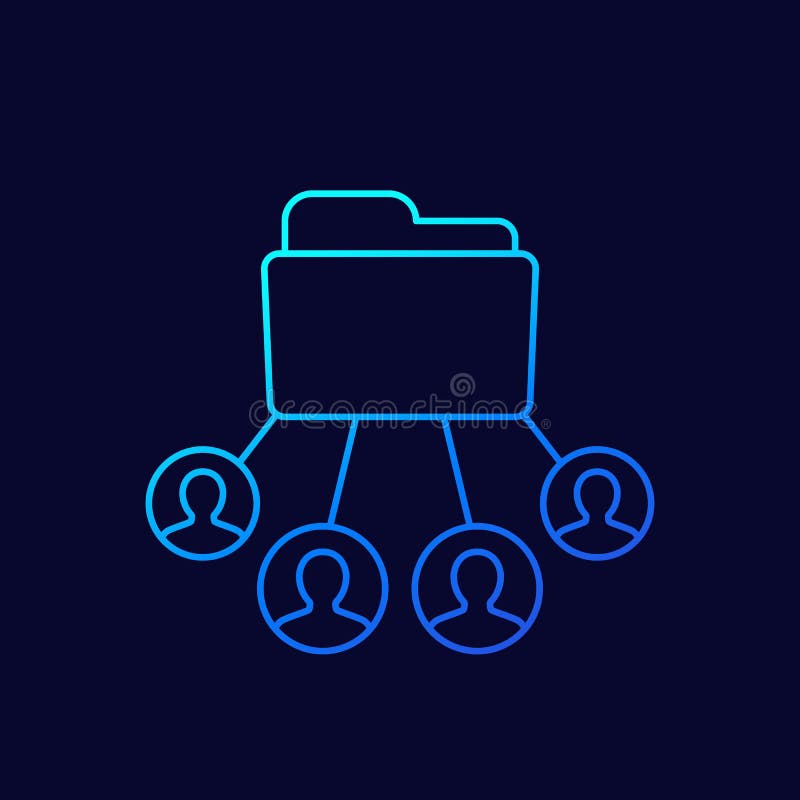 Folder and Users Line Icon, Vector Stock Vector - Illustration of ...