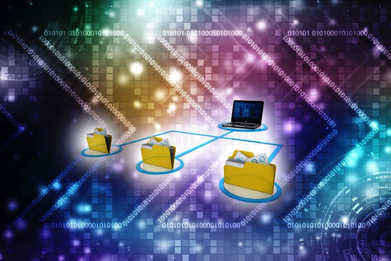 Folders Connected To Computer, Internet Communication Concept Stock ...