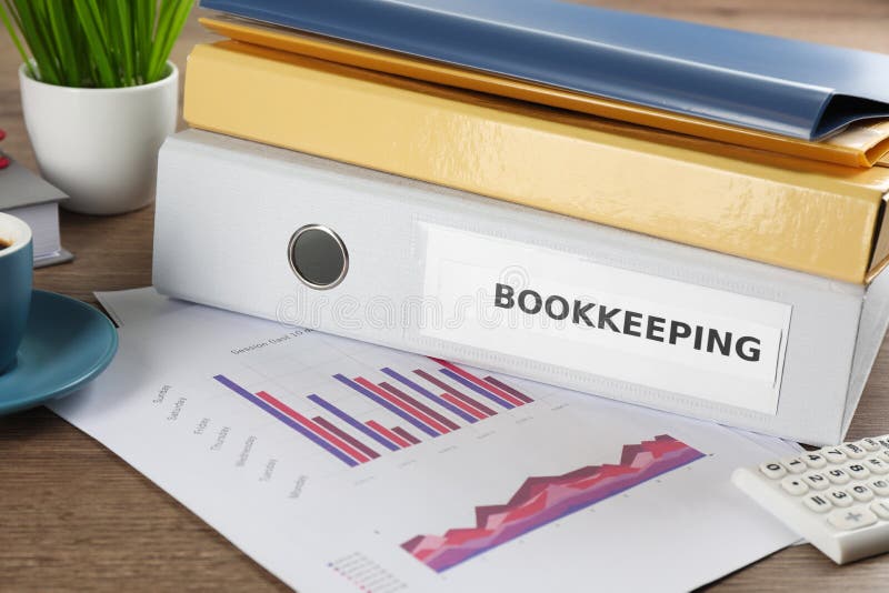 Folders and Documents on Desk in Office, Closeup. Bookkeeper`s ...
