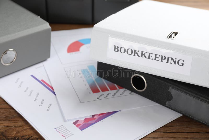 Folders and Documents on Desk in Office, Closeup. Bookkeeper`s ...