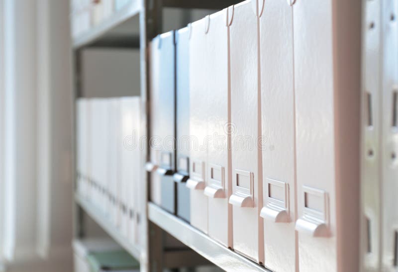 Folders with Documents on Shelf in Stock Photo - Image of closeup ...