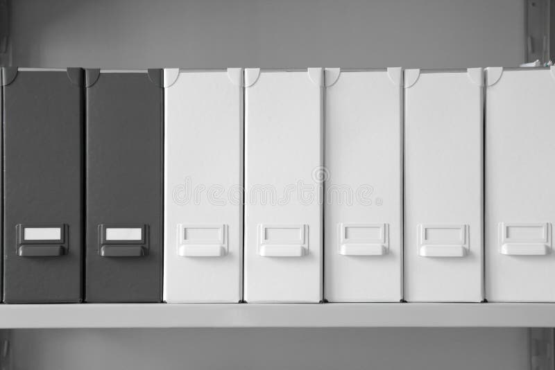 Folders with Documents on Shelf in Stock Image - Image of closeup ...