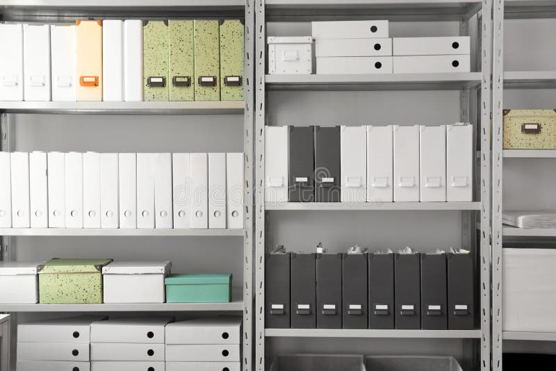 Folders with Documents on Shelves Stock Photo - Image of management ...