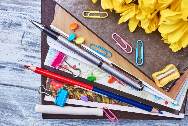 Folders with Documents and Stationery. Stock Photo - Image of education ...