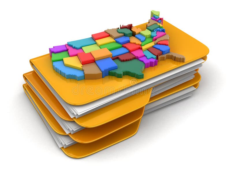 Folders and Files with Map of USA Stock Illustration - Illustration of ...