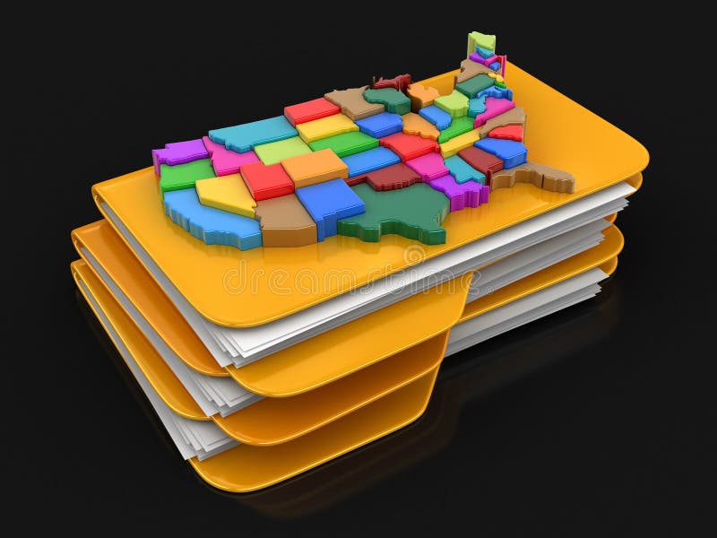 Folders and Files with Map of USA Stock Illustration - Illustration of ...