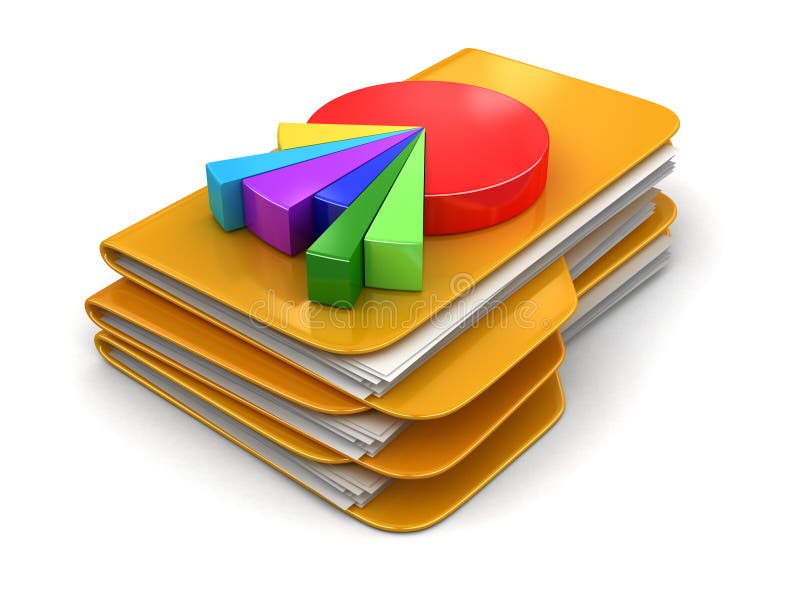 Folders and Files with Pie Chart Stock Illustration - Illustration of ...