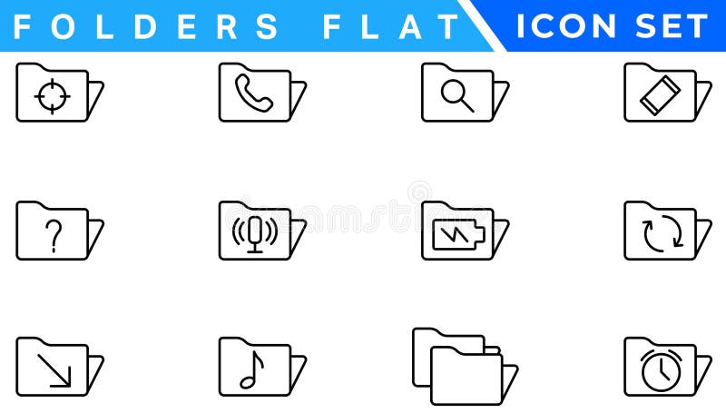 Folders Flat Line Icons Set. File Catalog, Document Search, Folder ...