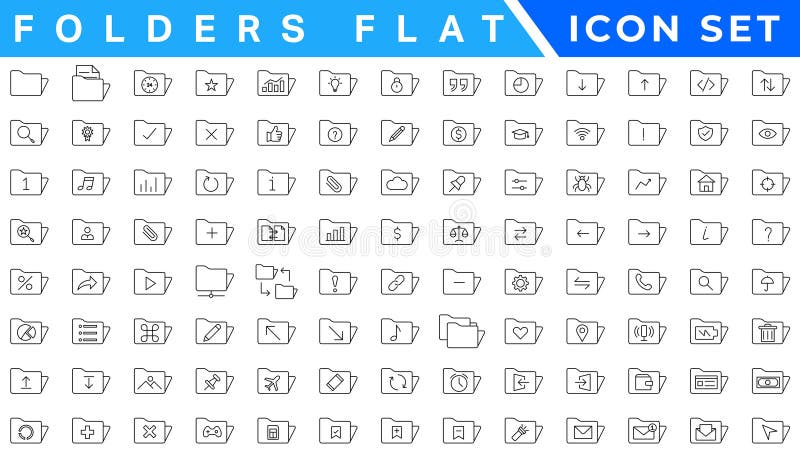 Folders Flat Line Icons Set. File Catalog, Document Search, Folder Synchronization, Local ...