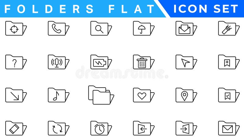 Folders Flat Line Icons Set. File Catalog, Document Search, Folder ...