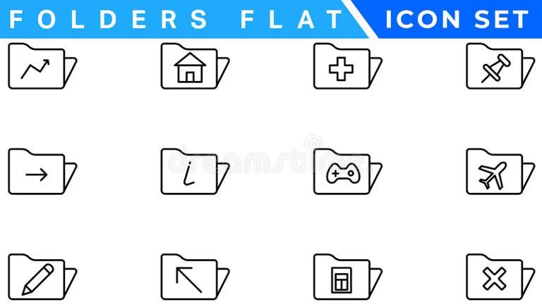 Folders Flat Line Icons Set. File Catalog, Document Search, Folder Synchronization, Local ...