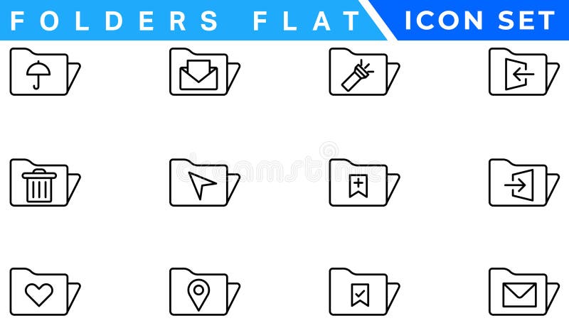 Folders Flat Line Icons Set. File Catalog, Document Search, Folder ...