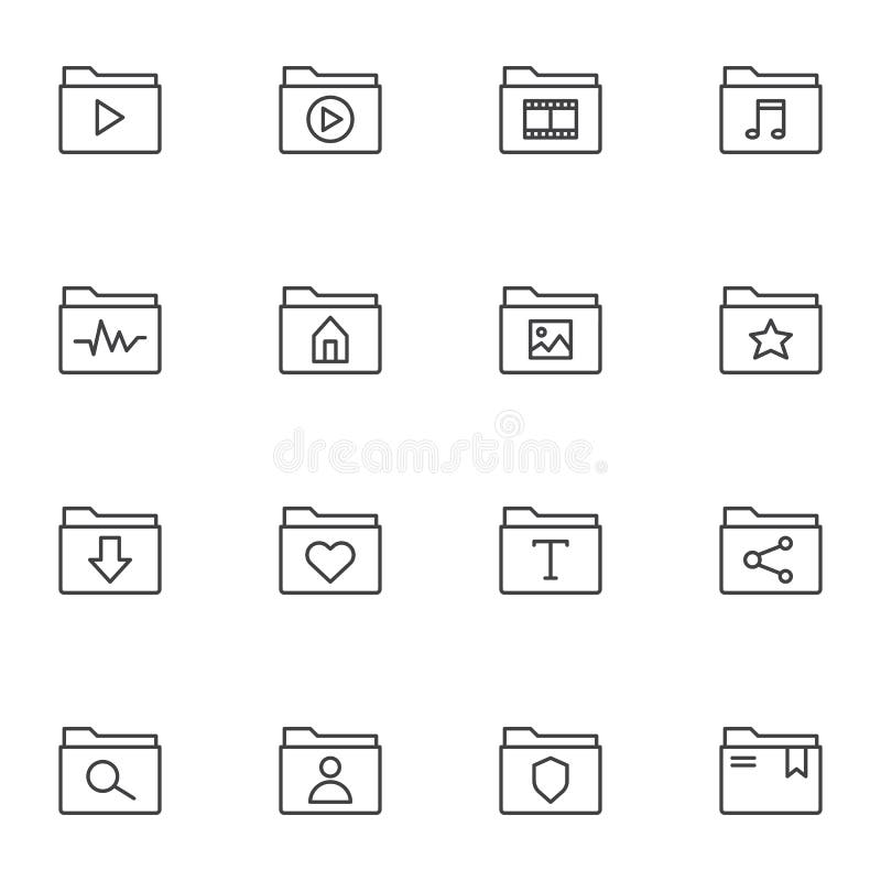 Folders Gallery Line Icons Set Stock Vector - Illustration of page ...