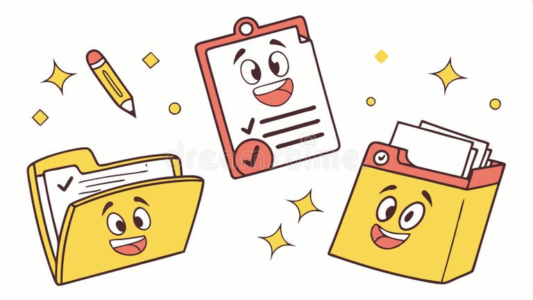 Folders with Happy Faces, Cheerful Files Organized Documents Positive ...