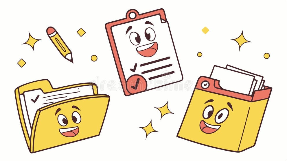 Folders with Happy Faces, Cheerful Files Organized Documents Positive ...
