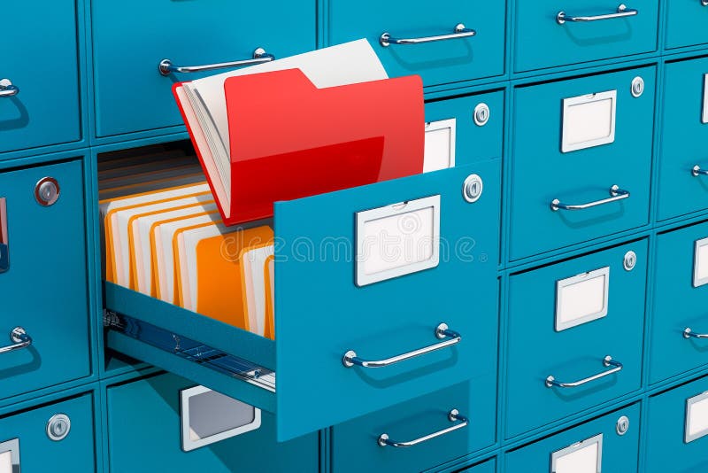 Folders Inside Filing Cabinet, Archive Room. 3D Rendering Stock ...