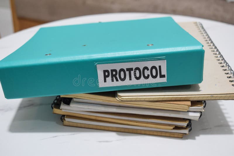 Folders with the Label Protocol. Business Management Concept Stock ...