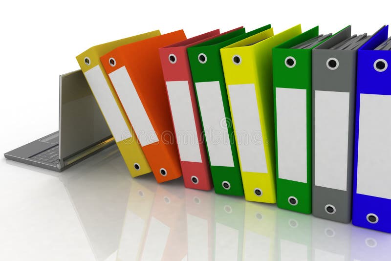 Folders and laptop stock illustration. Illustration of papers - 21708175