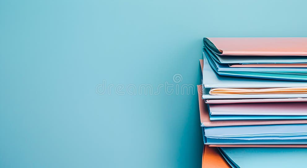 Folders of Papers Stacked on Top of Each Other, on a Colored Background ...