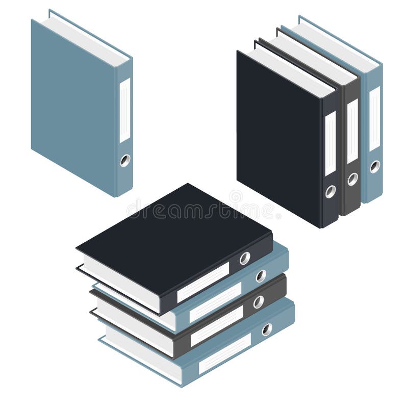 Folders and Stack of Folders Isometric Icons Set Stock Vector ...