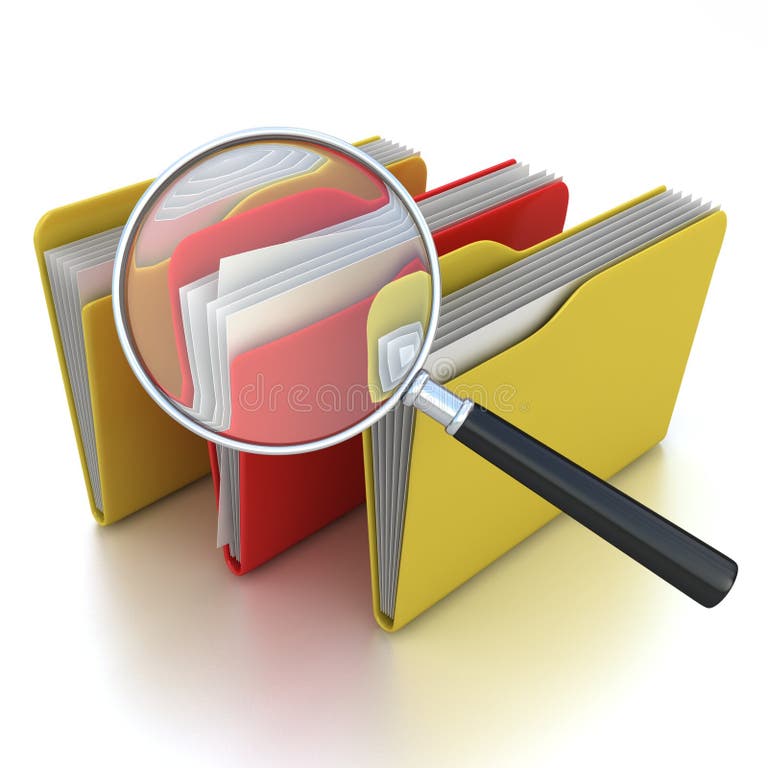 Folders Under the Magnifier Isolated on White Stock Illustration ...