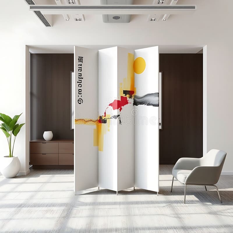 A Folding Canvas Partition Screen with Abstract Art in a Modern Office ...