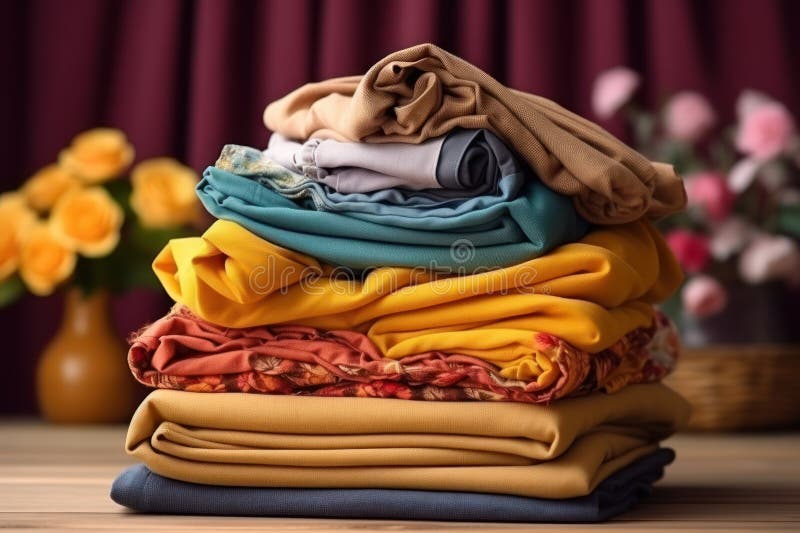 Folding Cloth. Stack of Clothes . Laundry Concept Stock Photo - Image ...