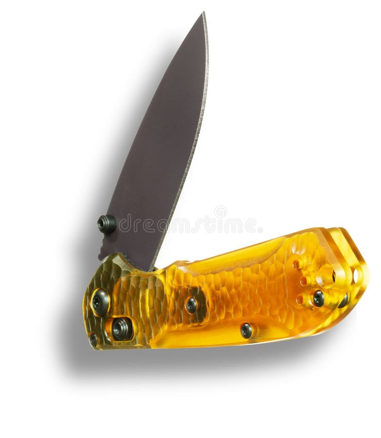 Partially Opened Folding Knife with Yellow Handle Stock Photo - Image ...