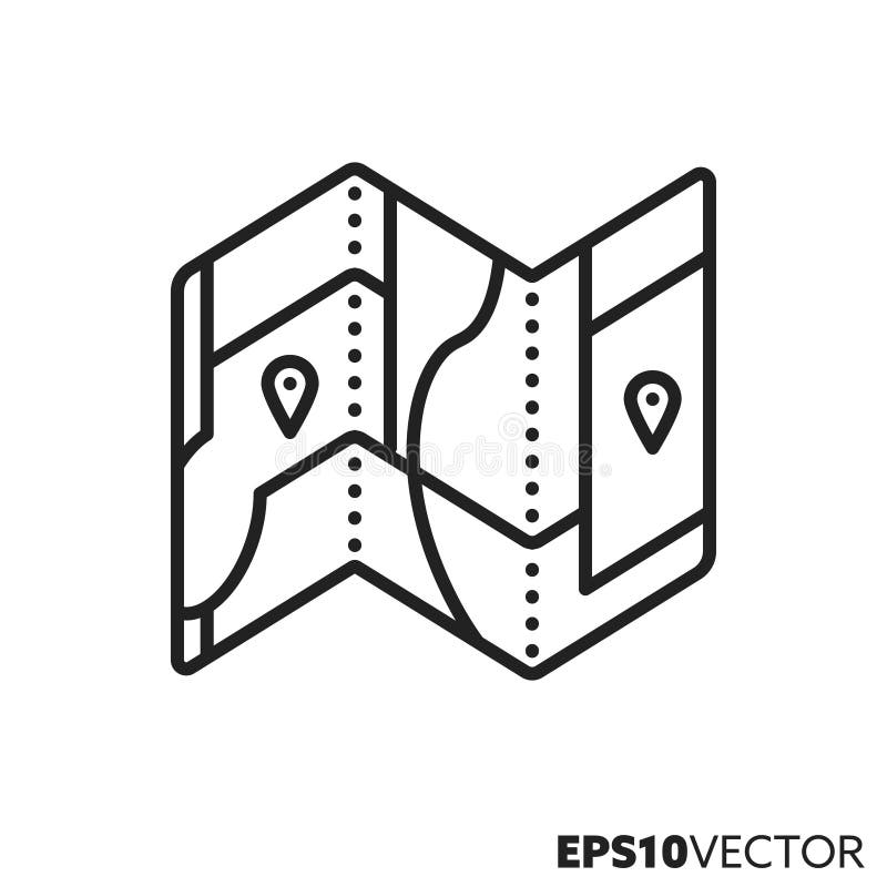 Folding Map Vector Line Icon Stock Vector - Illustration of folding ...