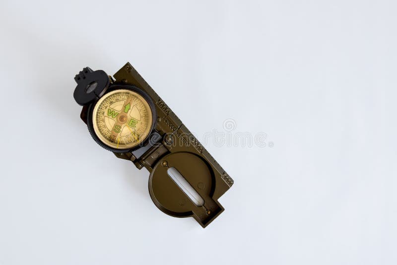 Folding Military Compass on Blue Background. Close-up. Copy Space Stock ...