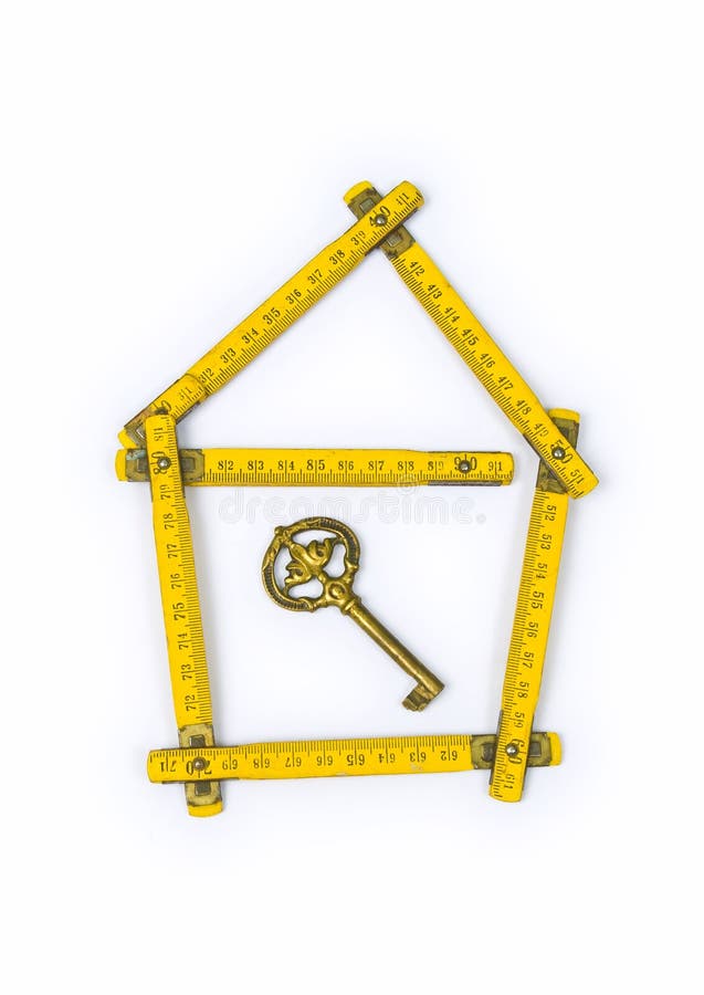 Folding Ruler, House Shape and Key Stock Photo - Image of measurement ...