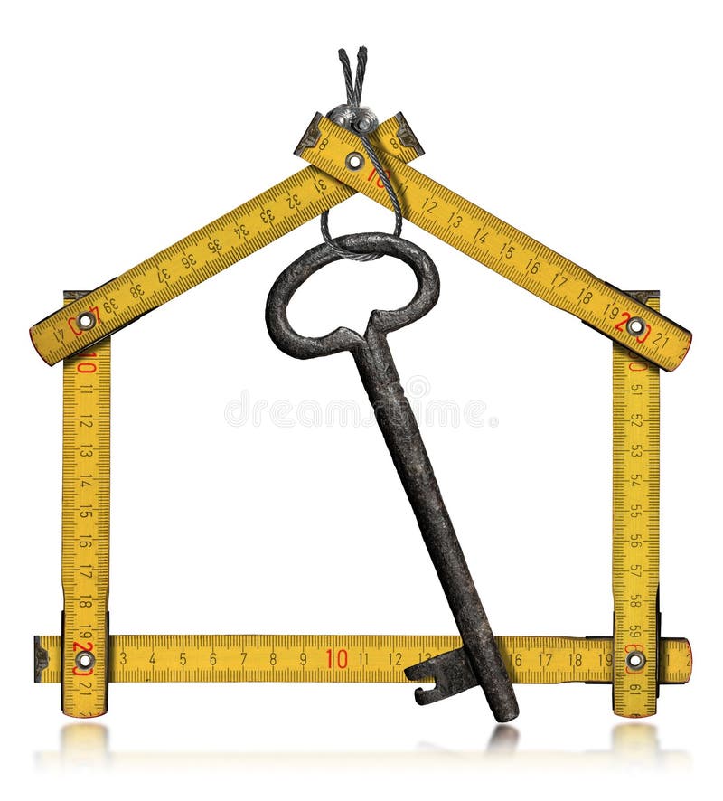 Folding Ruler in the Shape of a House with an Old Key Hanging Stock ...
