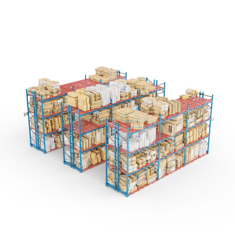 Folding Shelves with Post Packages Against a White Background Stock ...