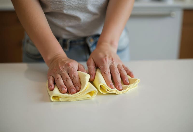 Folding Yellow Cloth on White Countertop Stock Illustration ...