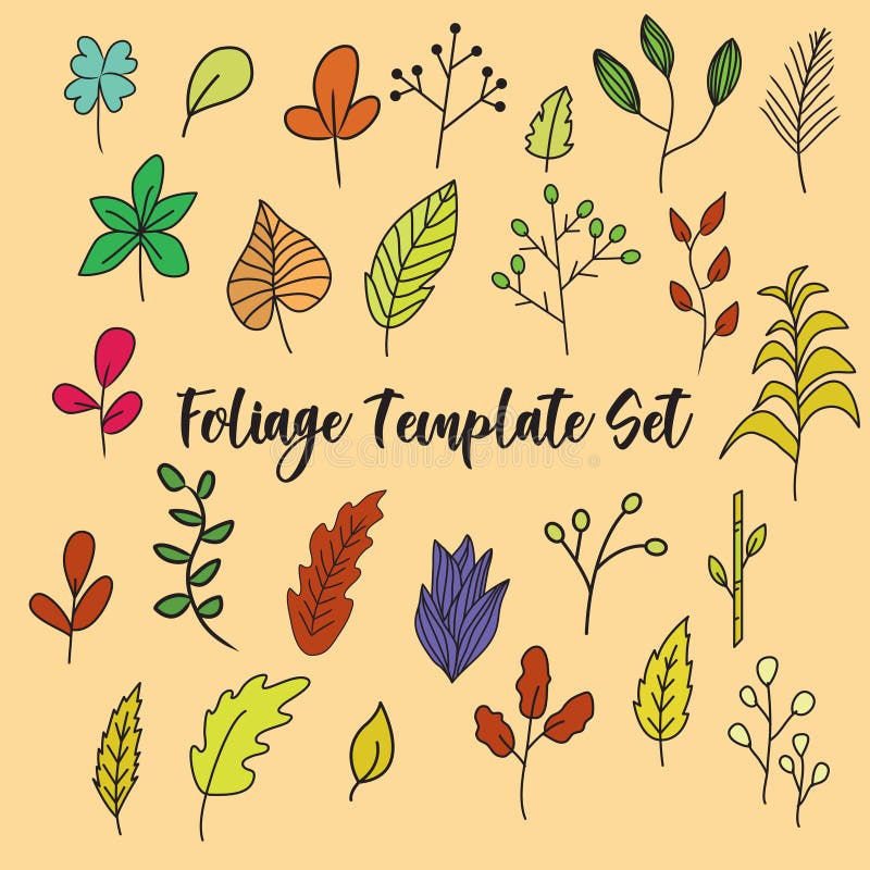 Foliage Doodle Template, Foliage Simple Vector, Nature and Flower Stock ...