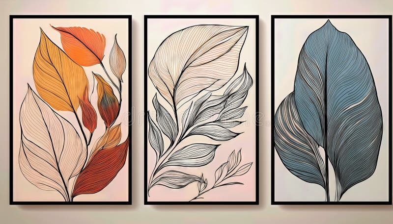 Foliage Line Art Drawing Abstract Shape Foliage in Vibrant Greens and ...