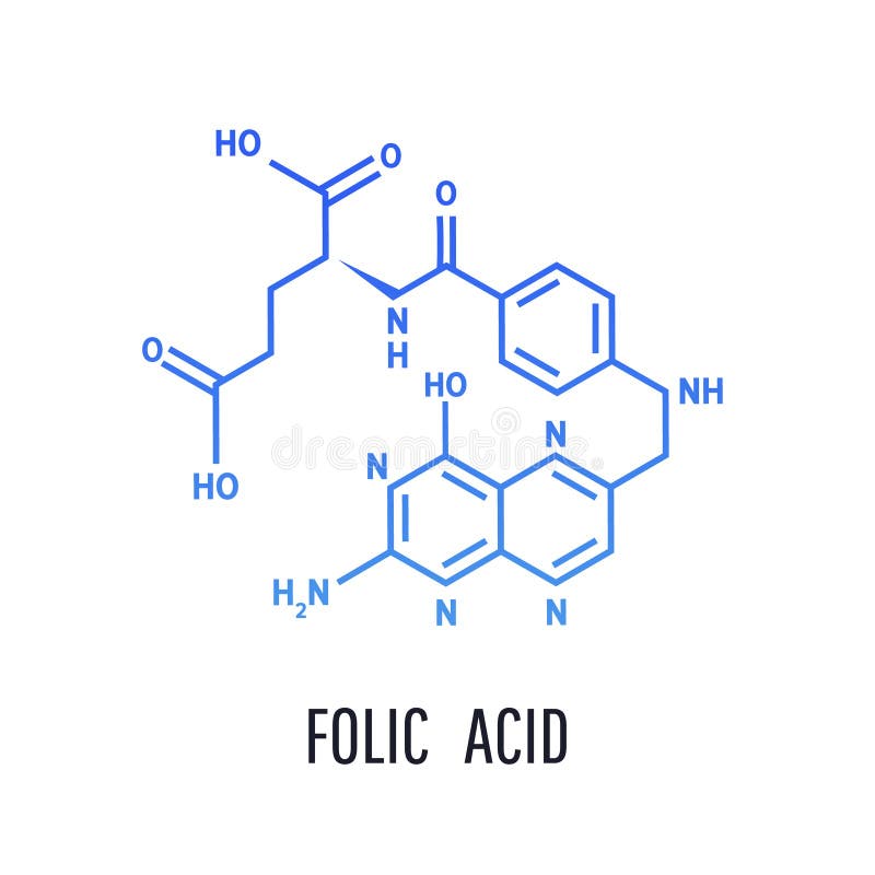 Folic Acid Molecular Chemical Formula on Isolated Background. Vitamin ...