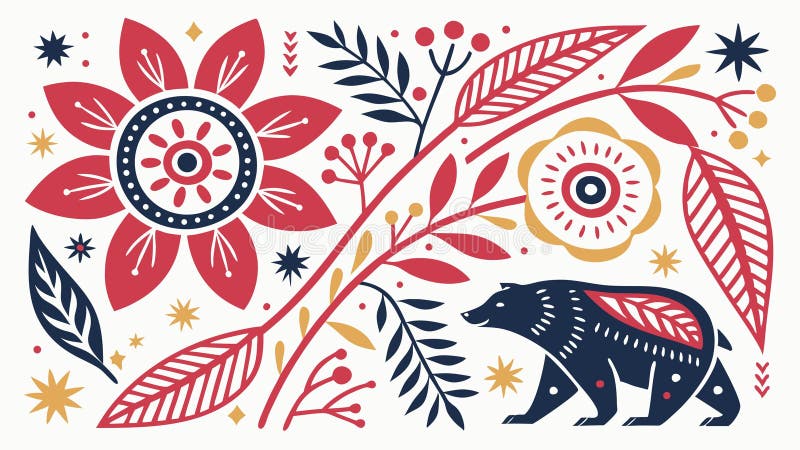 Folk Art Bear with Floral Pattern, Vector Design Generative AI Stock ...