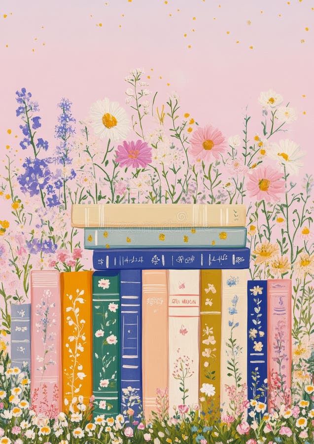 Folk Art Inspired Illustration of a Small Stack of Books for Education ...