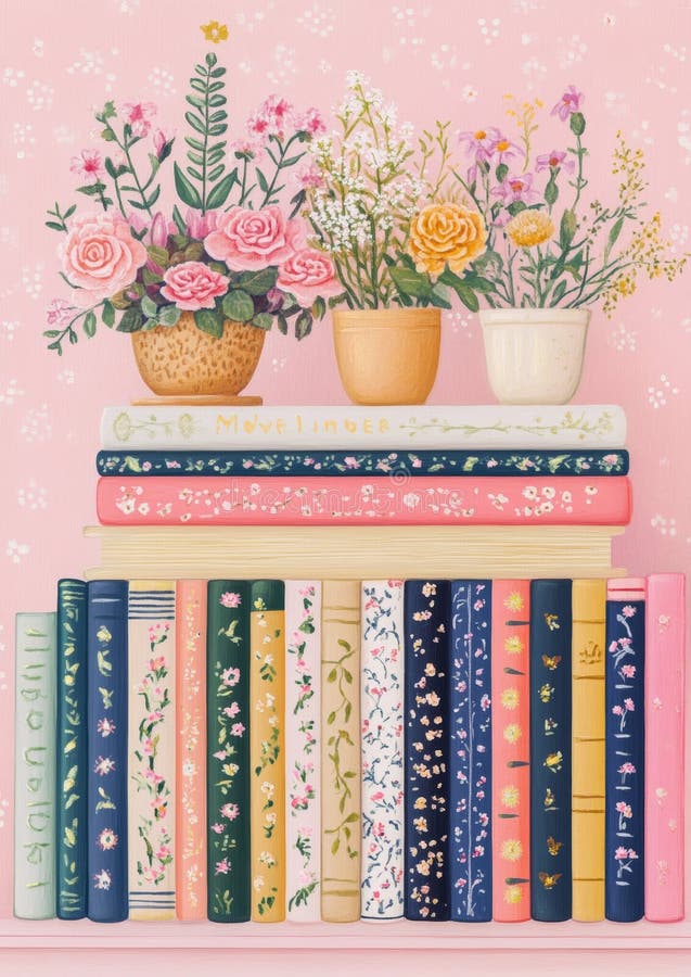 Folk Art Inspired Illustration of a Small Stack of Books for Education ...