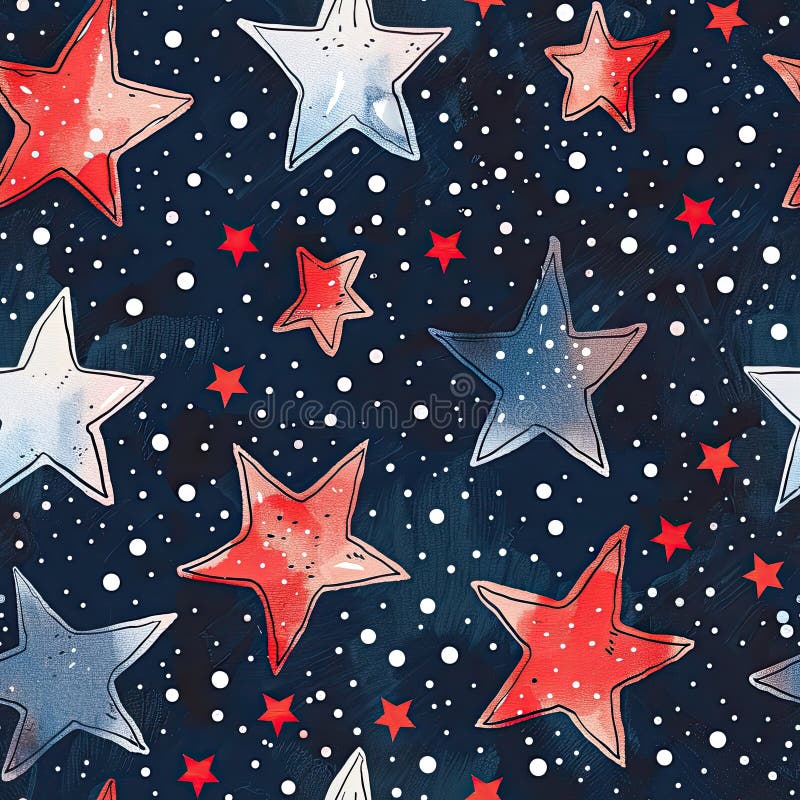 Folk Art-inspired Maroon Stars with White Dots on a Soft Blue Backdrop ...