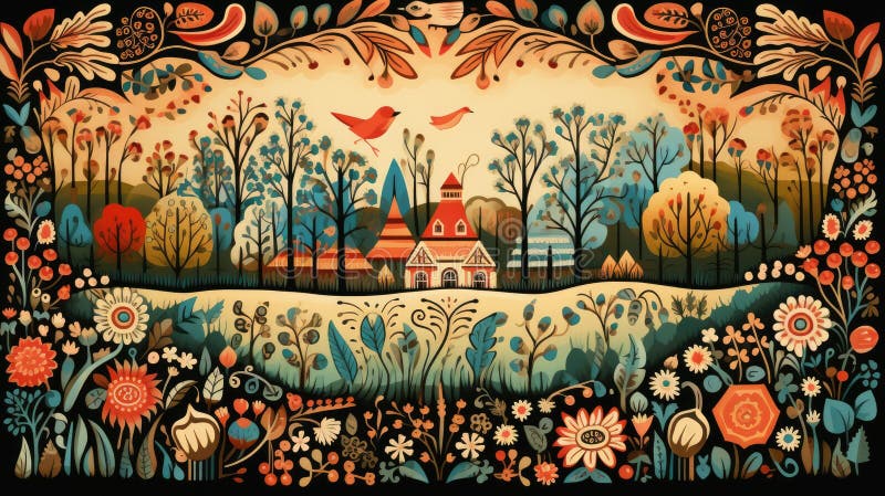 Folk Art Pattern, Illustration Stock Illustration - Illustration of ...