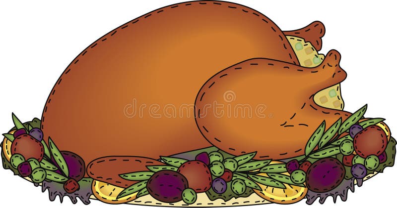 Folk Art Roasted Turkey with Stuffing Stock Vector - Illustration of ...