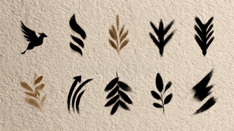 Folk Botanical Elements with Geometric Arrow Tips Stock Illustration ...