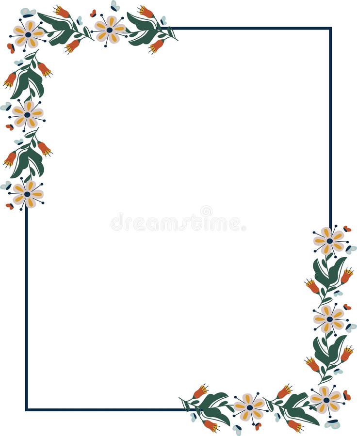 Folk Floral Rectangle Frame Stock Vector - Illustration of folklore ...